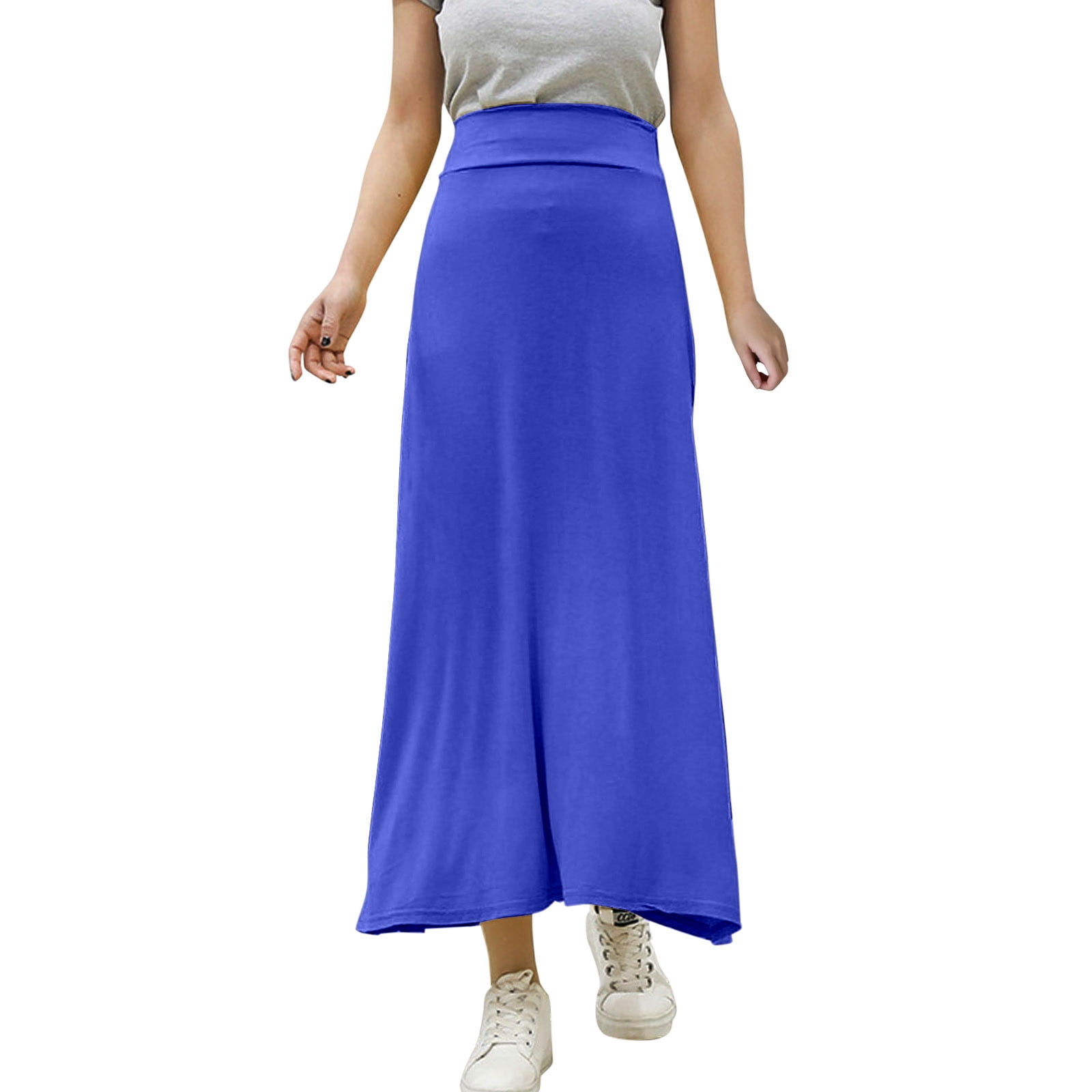 Angala Ladies Skirts Elastic Waist A Line Maxi Skirts Solid Summer ...