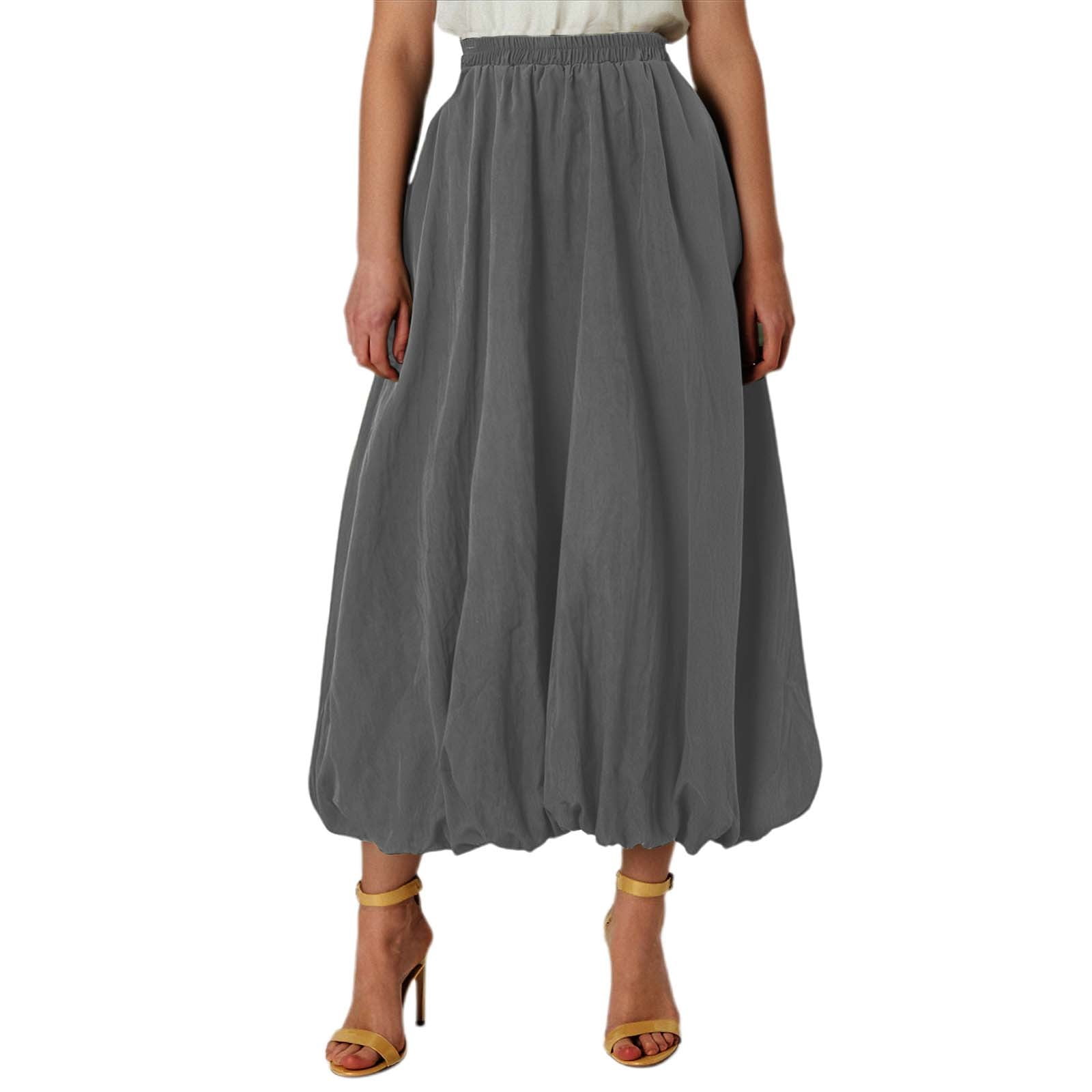 Angala Ladies Skirts Elastic Waist A Line Maxi Skirts Summer Solid ...