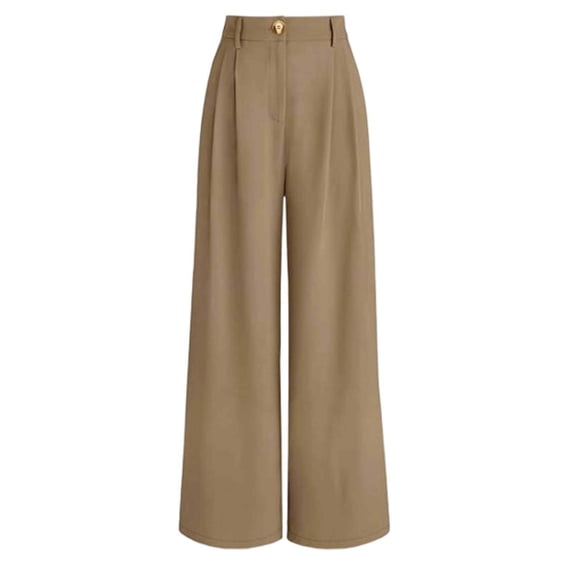 Angala Ladies Summer Pants High Drop Waist Pants Wide Leg Solid Flowy ...