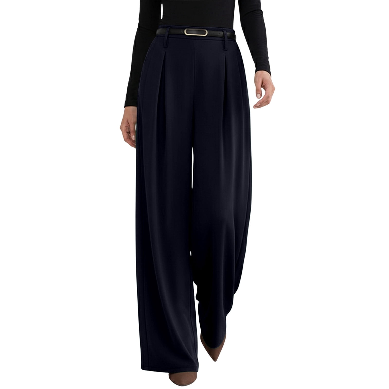 Angala Ladies Summer Pants Solid High Drop Waist Pants Straight Leg ...