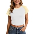 Angala Ladies T Shirts Crew Neck Long Sleeve Crop Blouse Colorblock ...