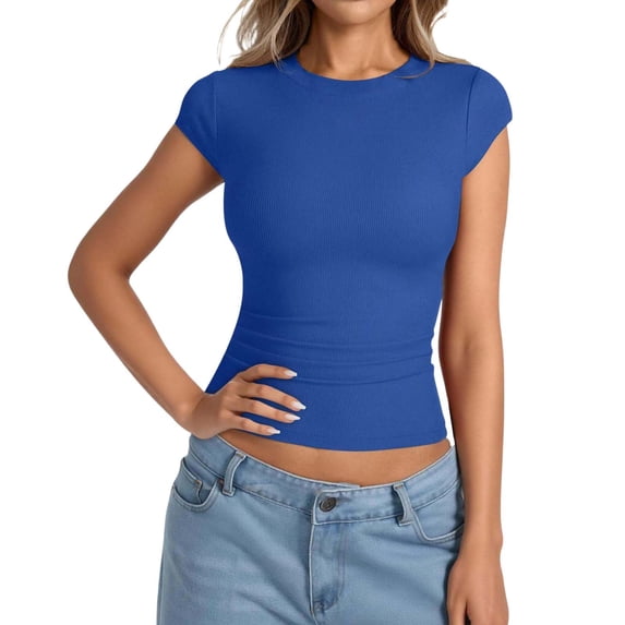 Angala Ladies T Shirts Solid Short Sleeve Blouse Crew Neck Summer Slim ...