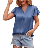 Angala Ladies T Shirts V-Neck Short Sleeve Solid Color Blouse Summer ...