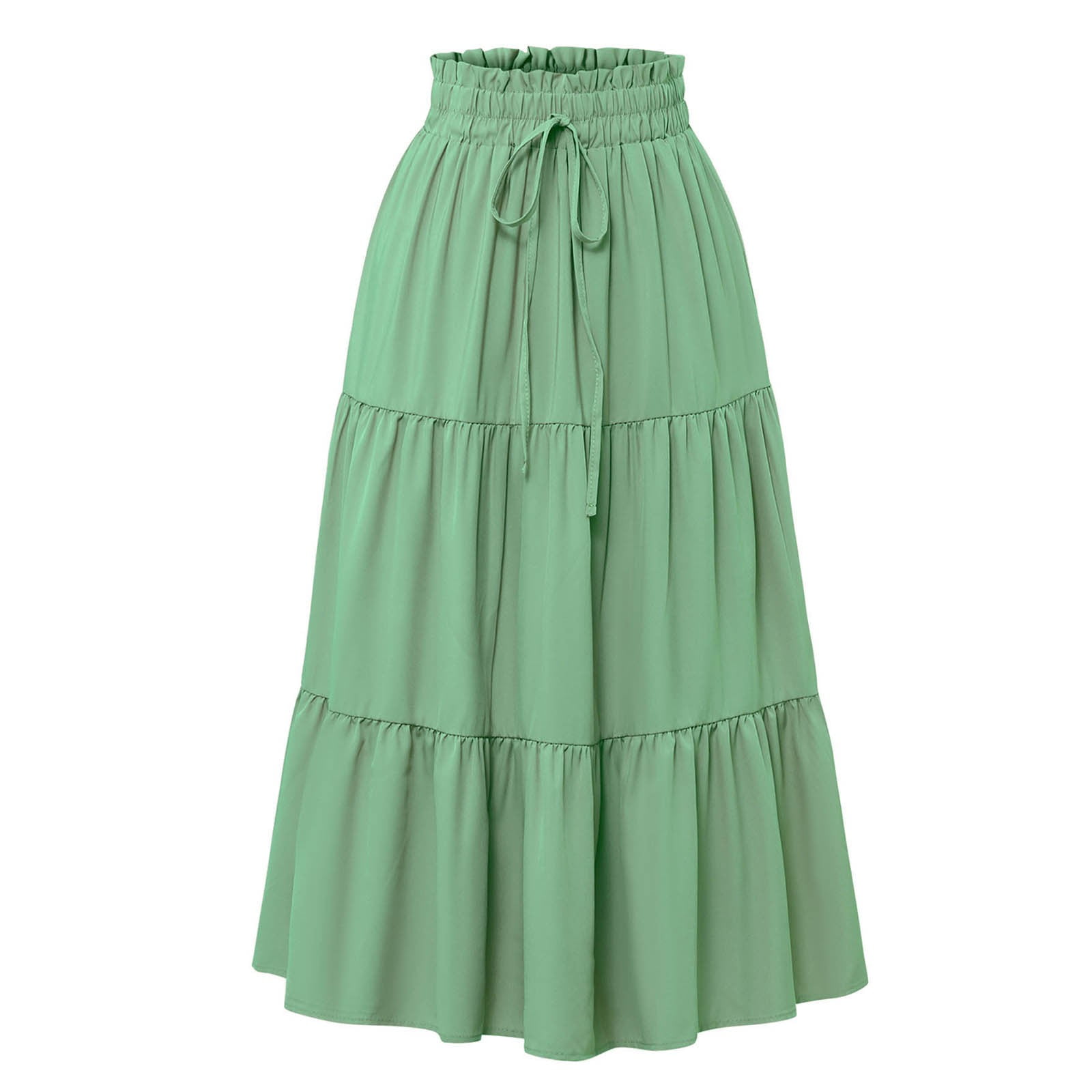 Angala Ladies Tiered Maxi Skirts High Elastic Waist Solid Color Summer ...