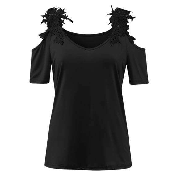 Angala Ladies Top V-Neck Short Shoulder Sleeve Solid Color Blouse ...