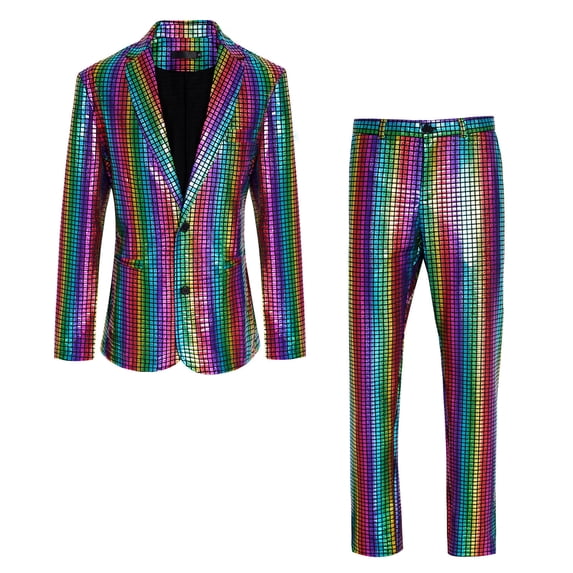 Angala Men'S Sequin Checkered Suit Party Stage Nightclub Dazzling And ...