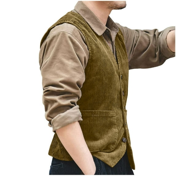 Angala Men's Corduroy Vest Retro British Style Casual Outerwear For ...
