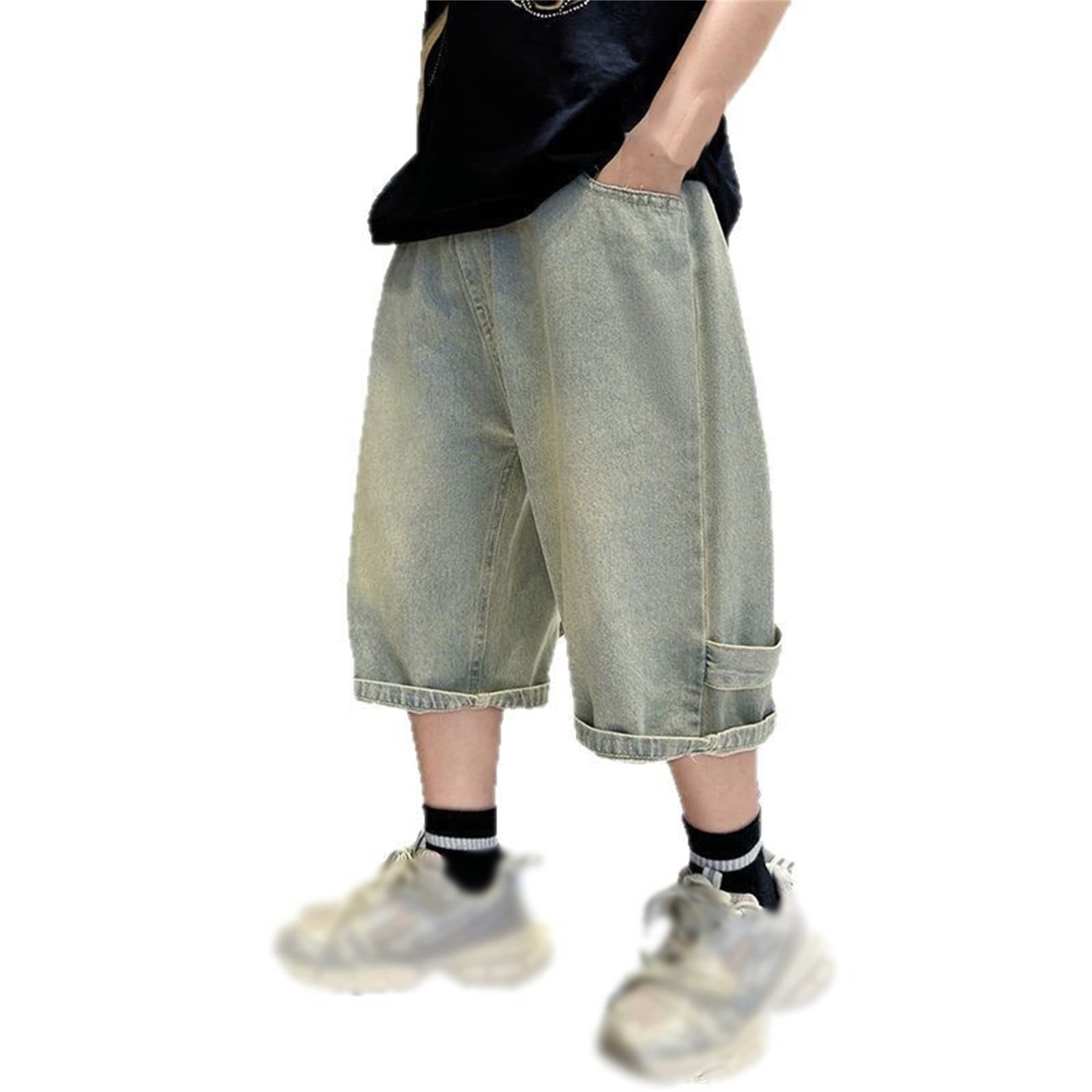 Angala Men's Pocket Jean Half Pants Relaxed Fit Cargo Jean Shorts Male ...