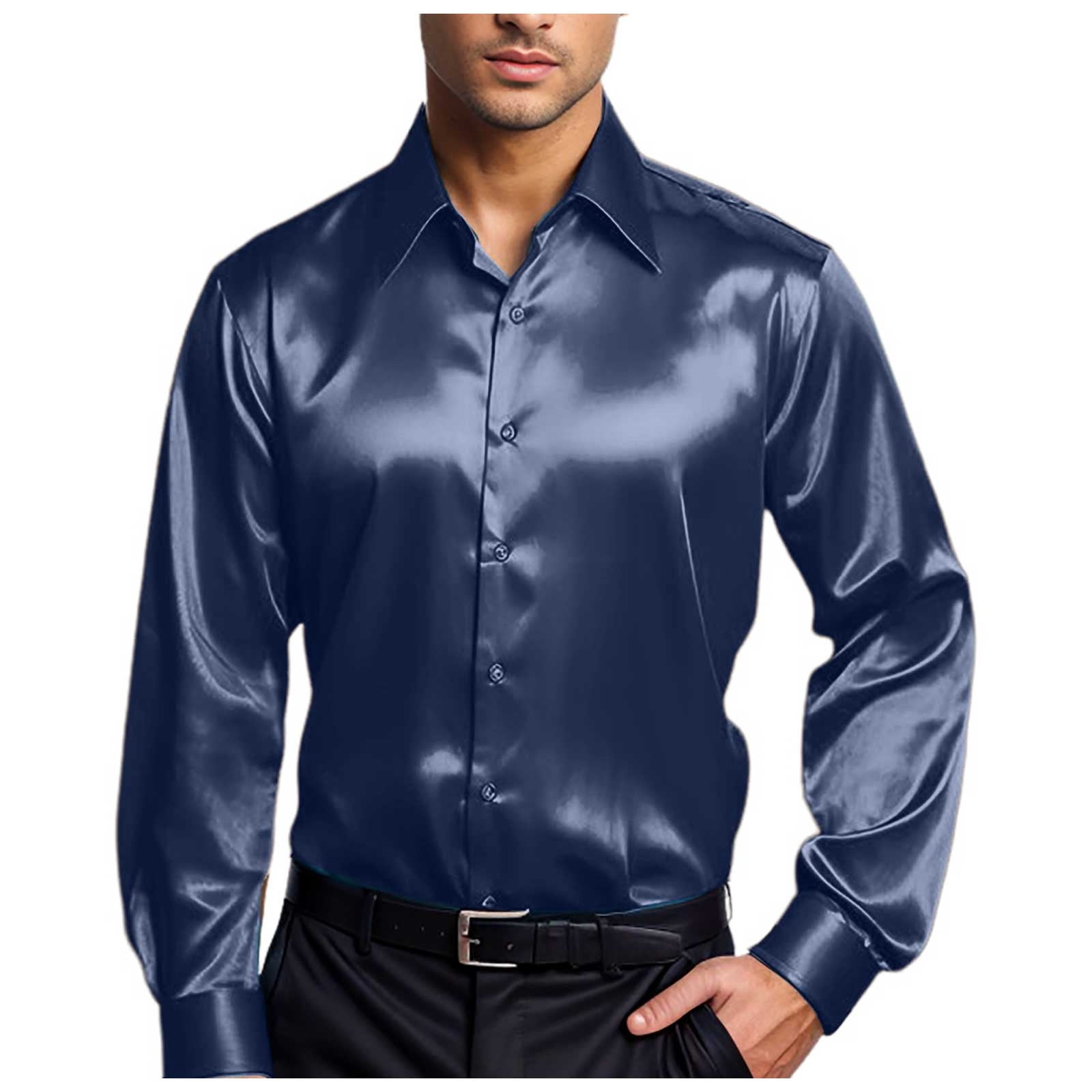 Angala Mens Casual Fashion Bright Face Solid Color Lapel Long Sleeve ...
