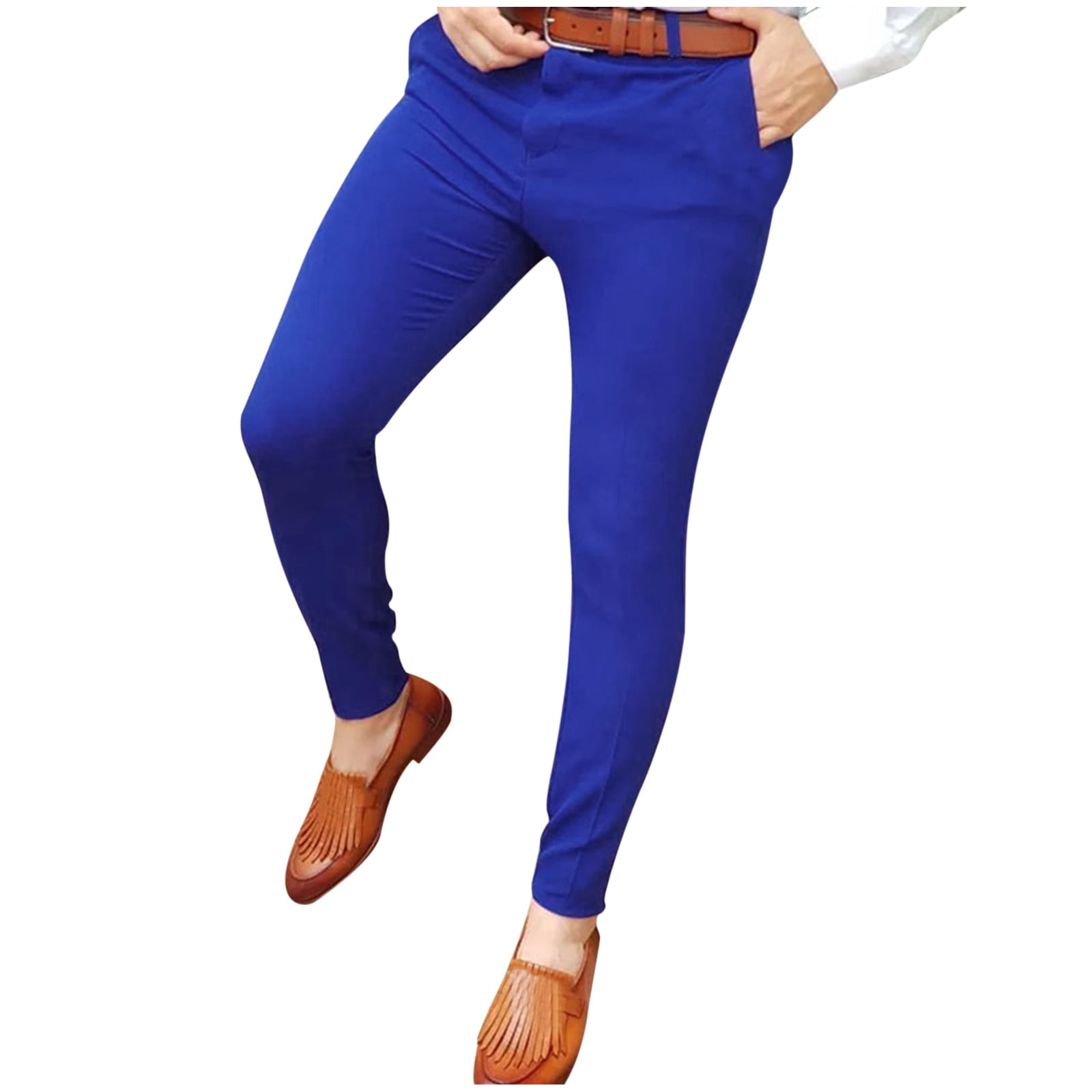 Angala Mens Casual Pants Drop Waist Ankle Pants Solid Slim Fit Straight ...