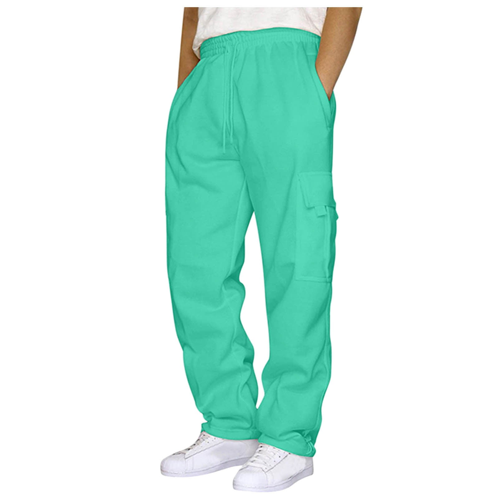 Angala Mens Casual Pants Drop Waist Cargo Pants Solid Loose Lightweight ...