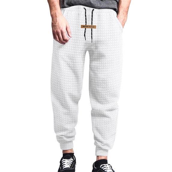 Angala Mens Casual Pants Elastic Waist Jogger Ankle Pants Solid Lace Up ...