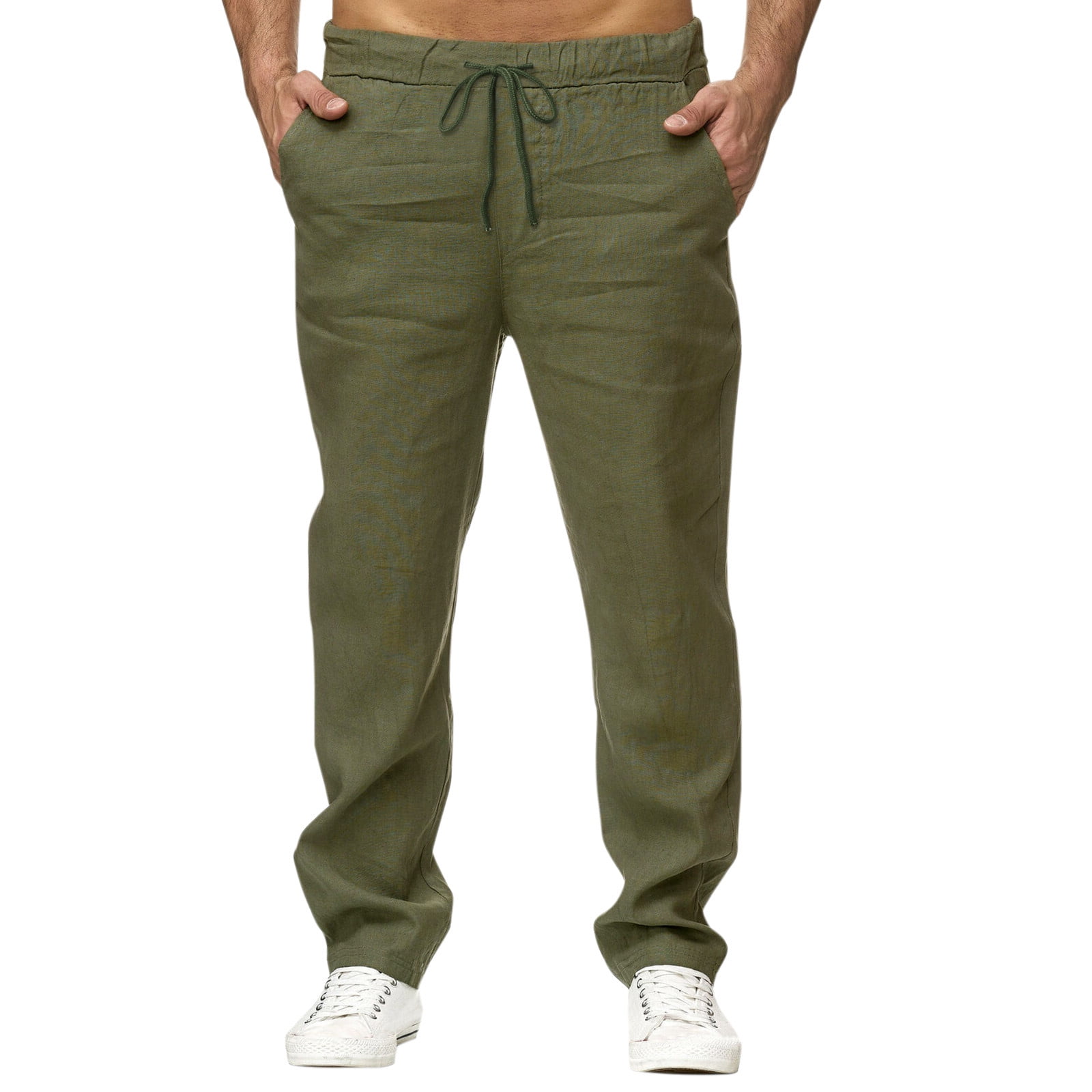 Angala Mens Casual Pants Elastic Waist Pants Solid Loose Drawstring ...