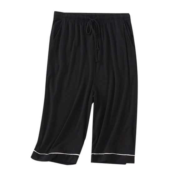 Angala Mens Casual Pants Solid Cropped Pants Elastic Waist Loose Soft ...