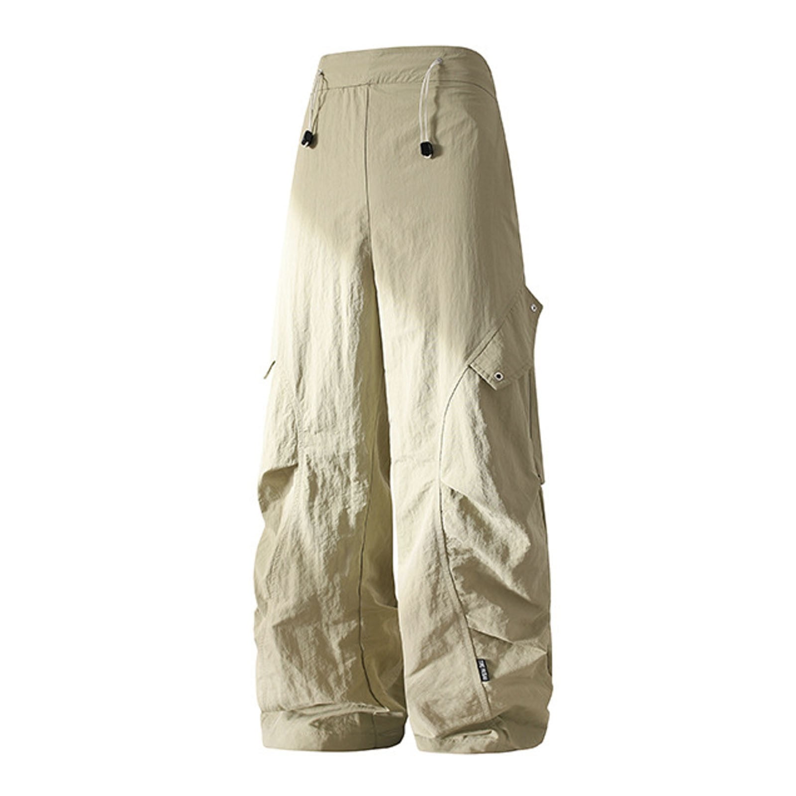 Angala Mens Pants Elastic Waist Cargo Pants Solid Wide Leg Loose ...