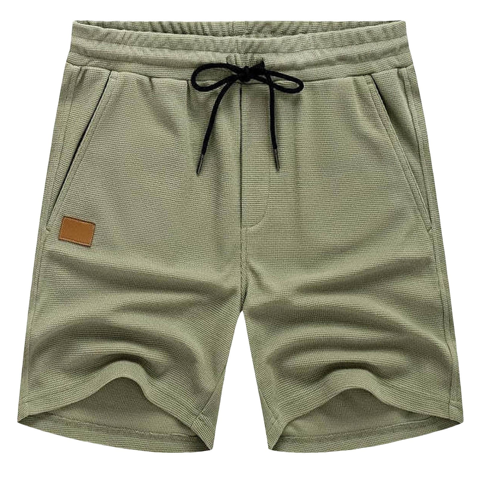 Angala Mens Pants Elastic Waist Short Pants Solid Loose Stretch ...