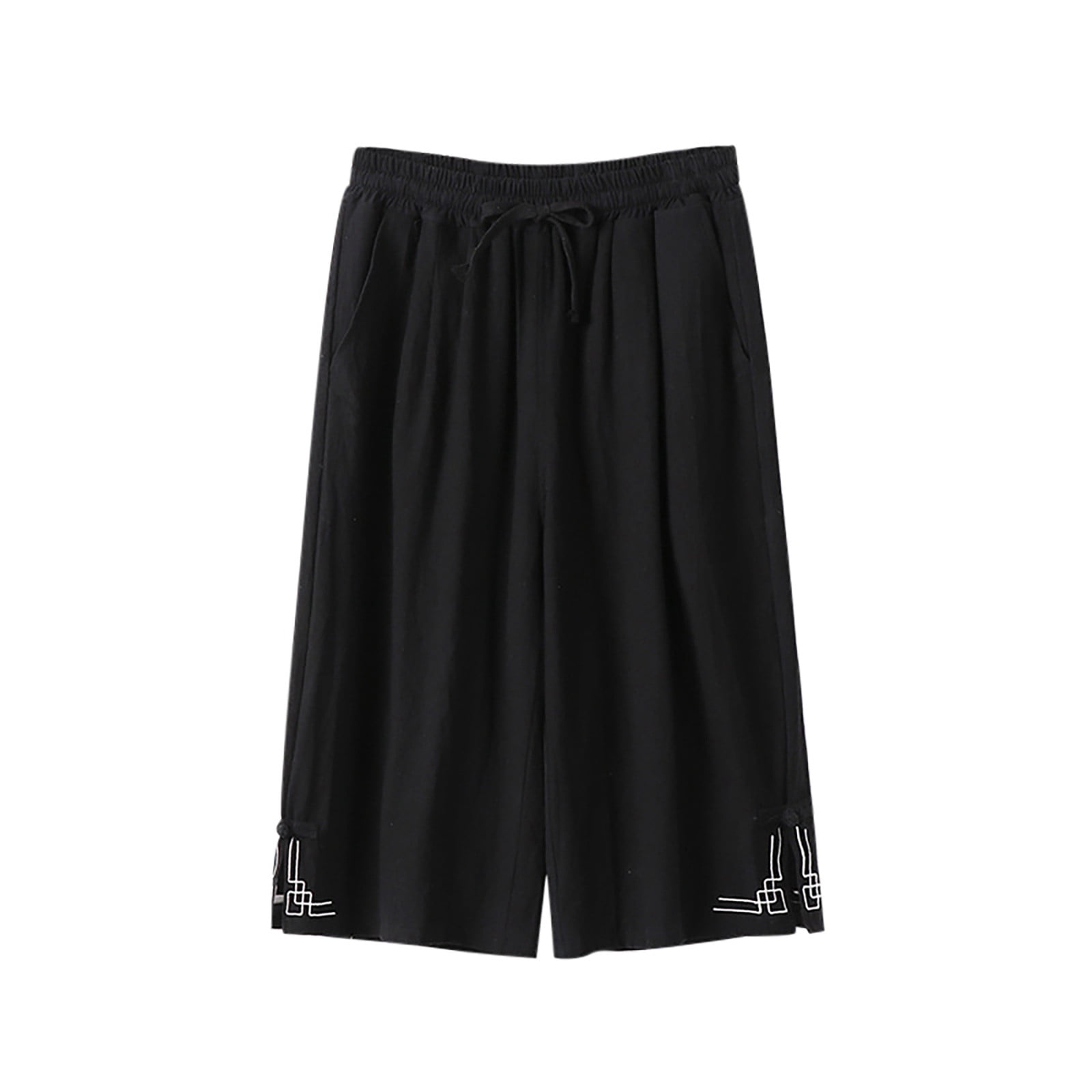 Angala Mens Pants Graphic Print Short Pants Elastic Waist Loose Linen ...