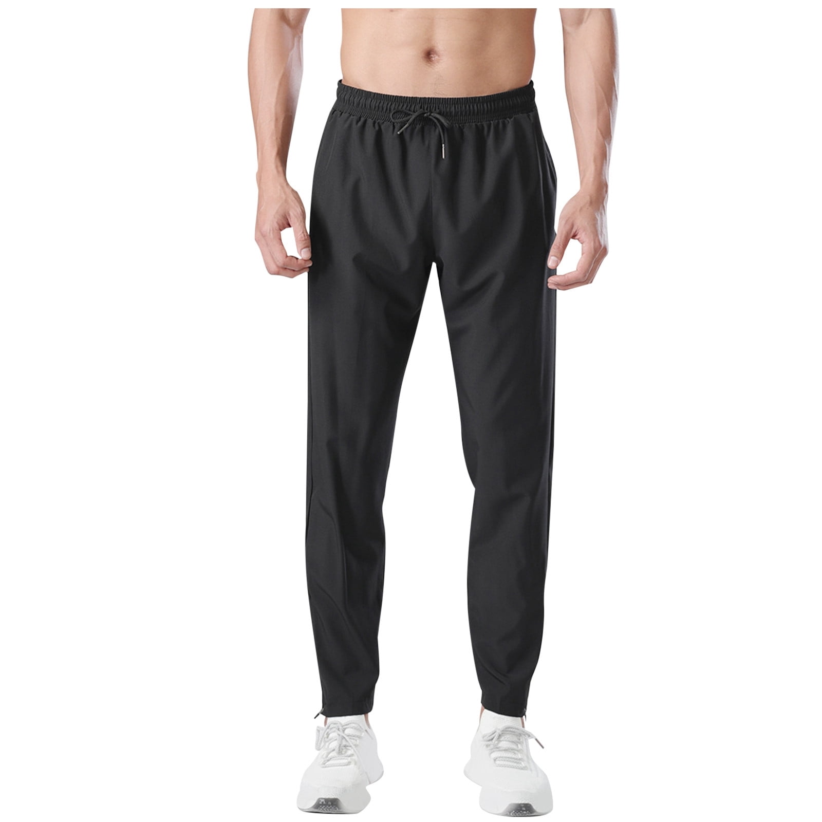 Angala Mens Summer Pants Solid Ankle Pants Low Elastic Waist Slim ...