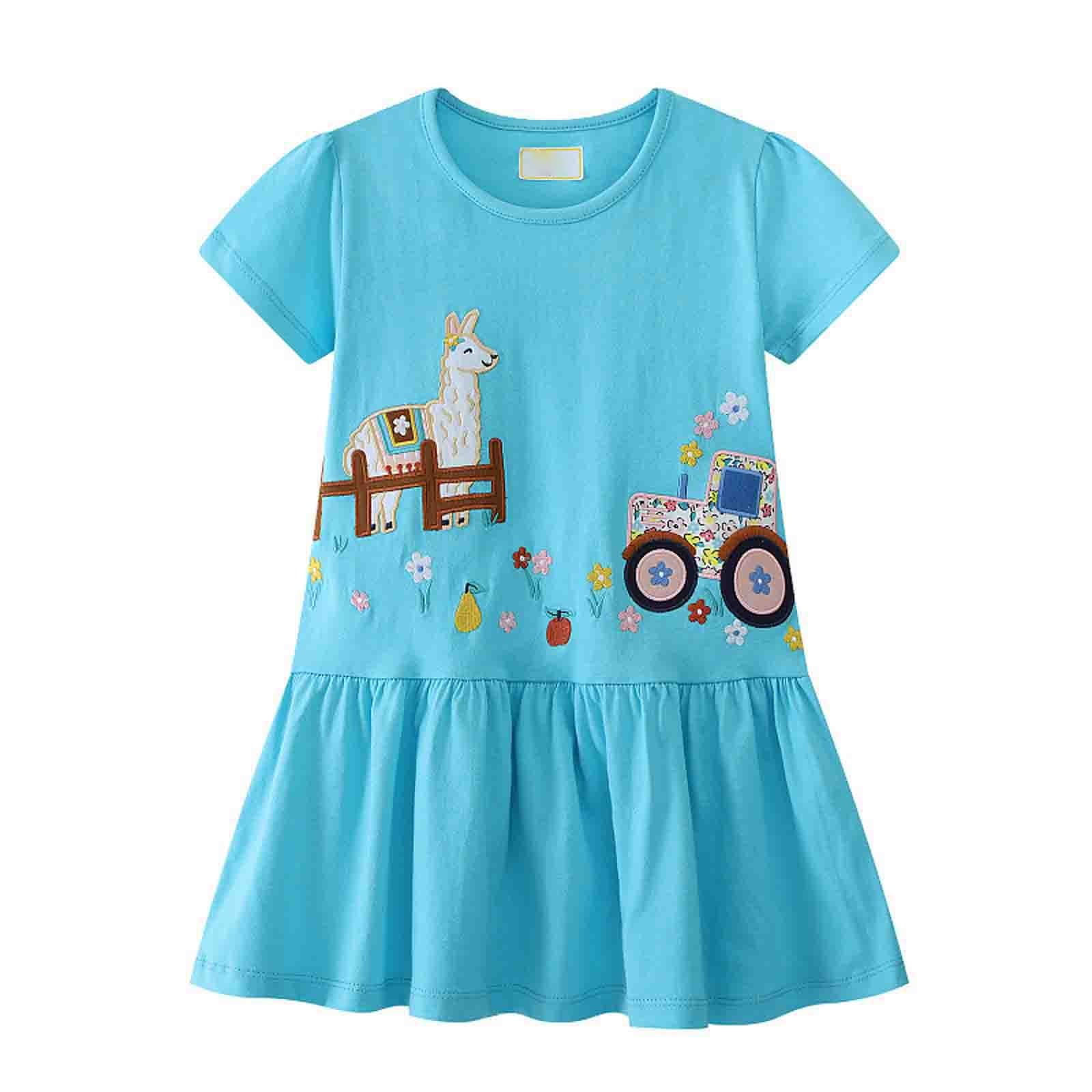 Angala New Girls Cartoon Tractor & Sheep Embroidered Dress Summer ...