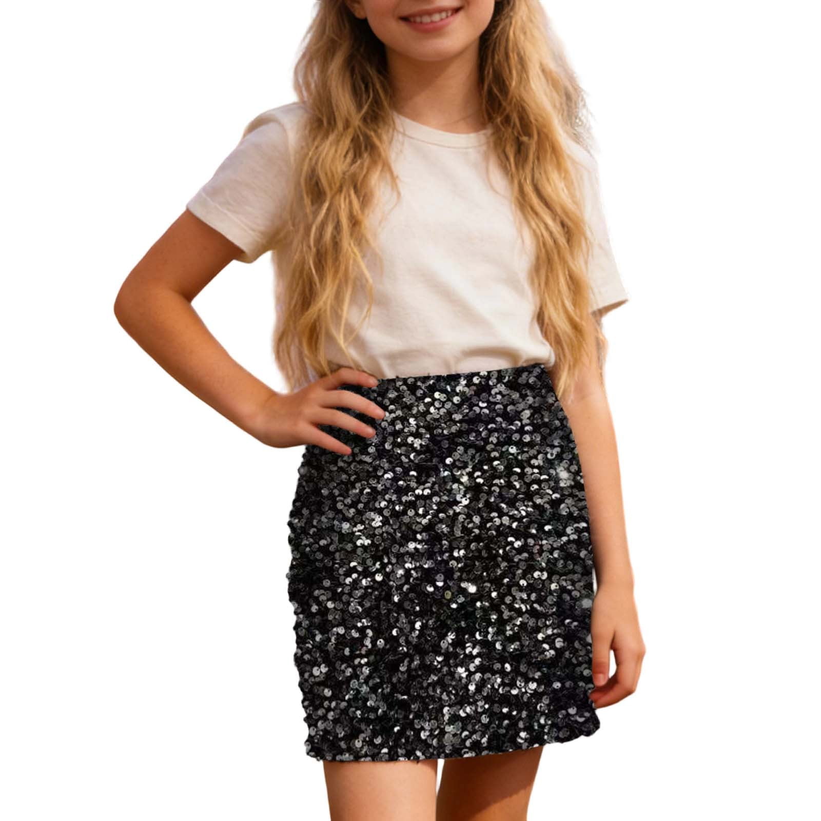 Angala Sparkling Sequin Girls Skirt Fashionable Stretch Fit Mini Tutu ...