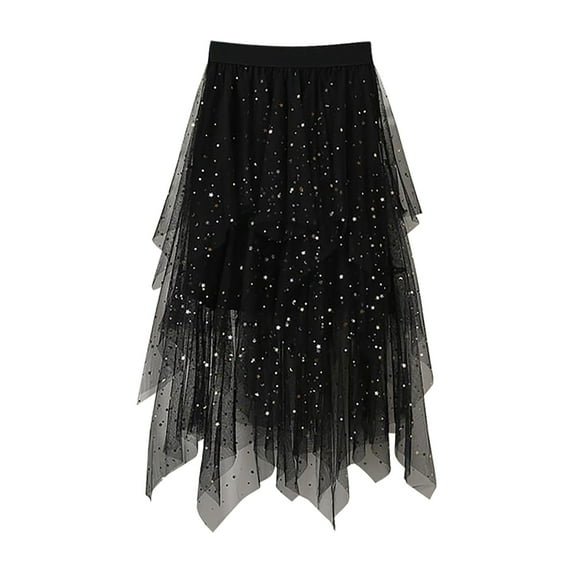 Angala Star Sequin Tulle Skirts For Women Long Sequin Skirt High Low ...