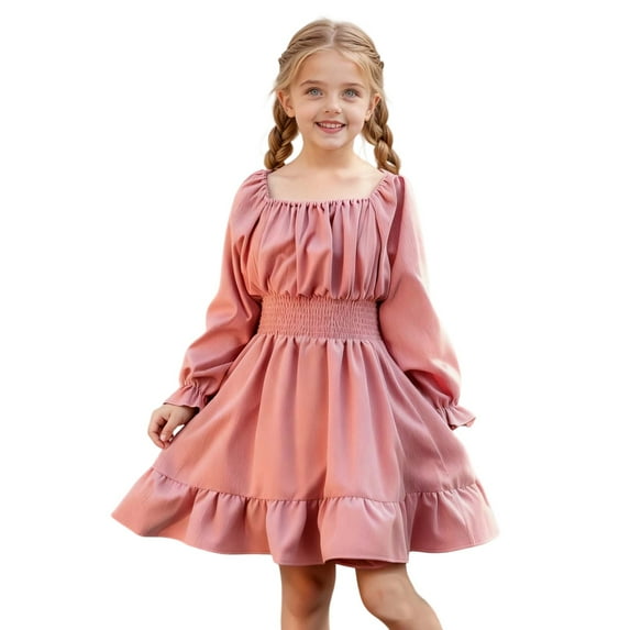 Angala Summer Girls Square Neck Flutter Sleeve Dress With Ruffle Hem ...