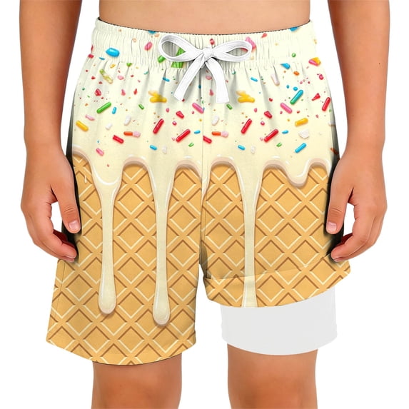 Angala Toddler Boys Shorts Double Layer Elastic Waist Ice Cream Print ...