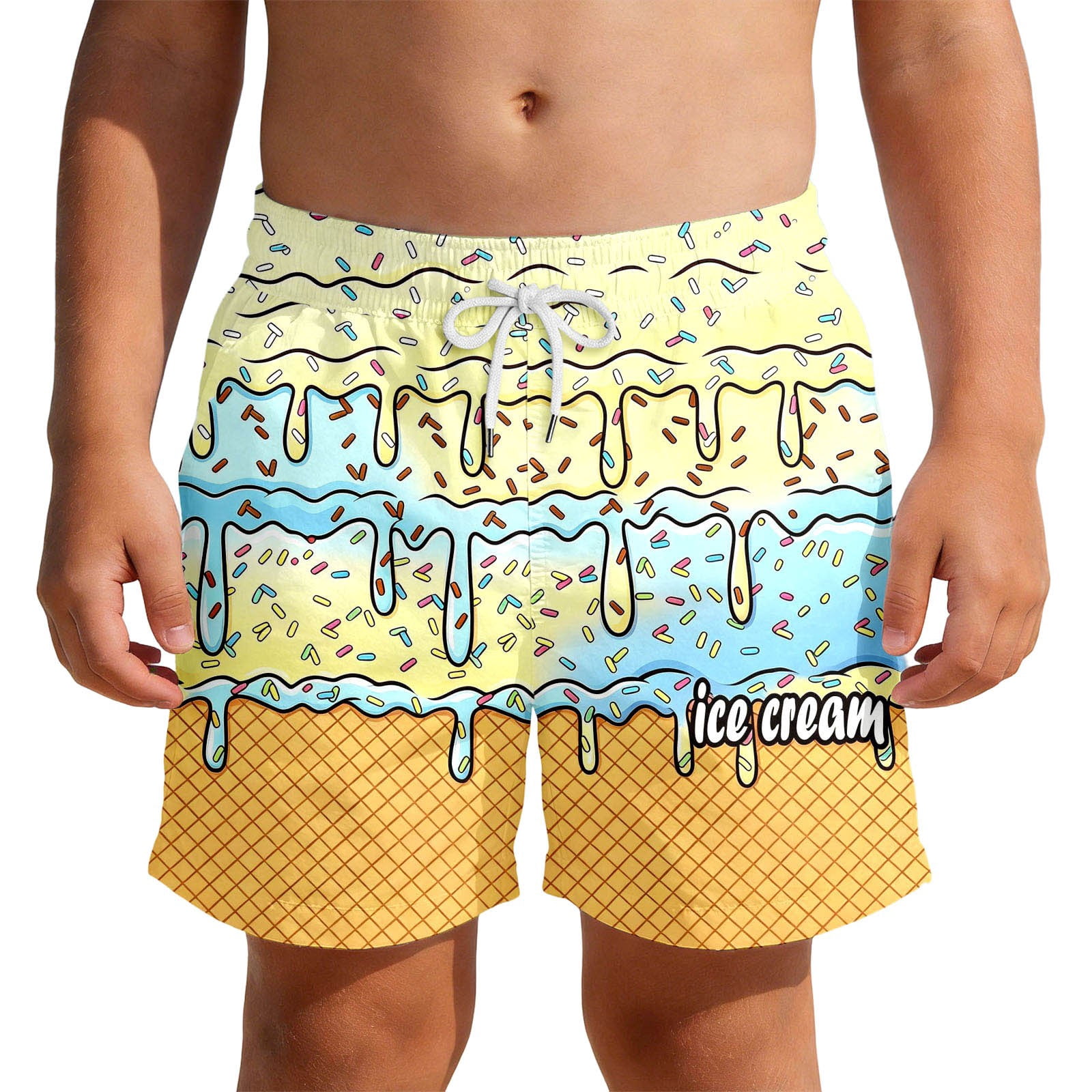 Angala Toddler Boys Shorts Elastic Waist Ice Cream Print Swim Shorts ...