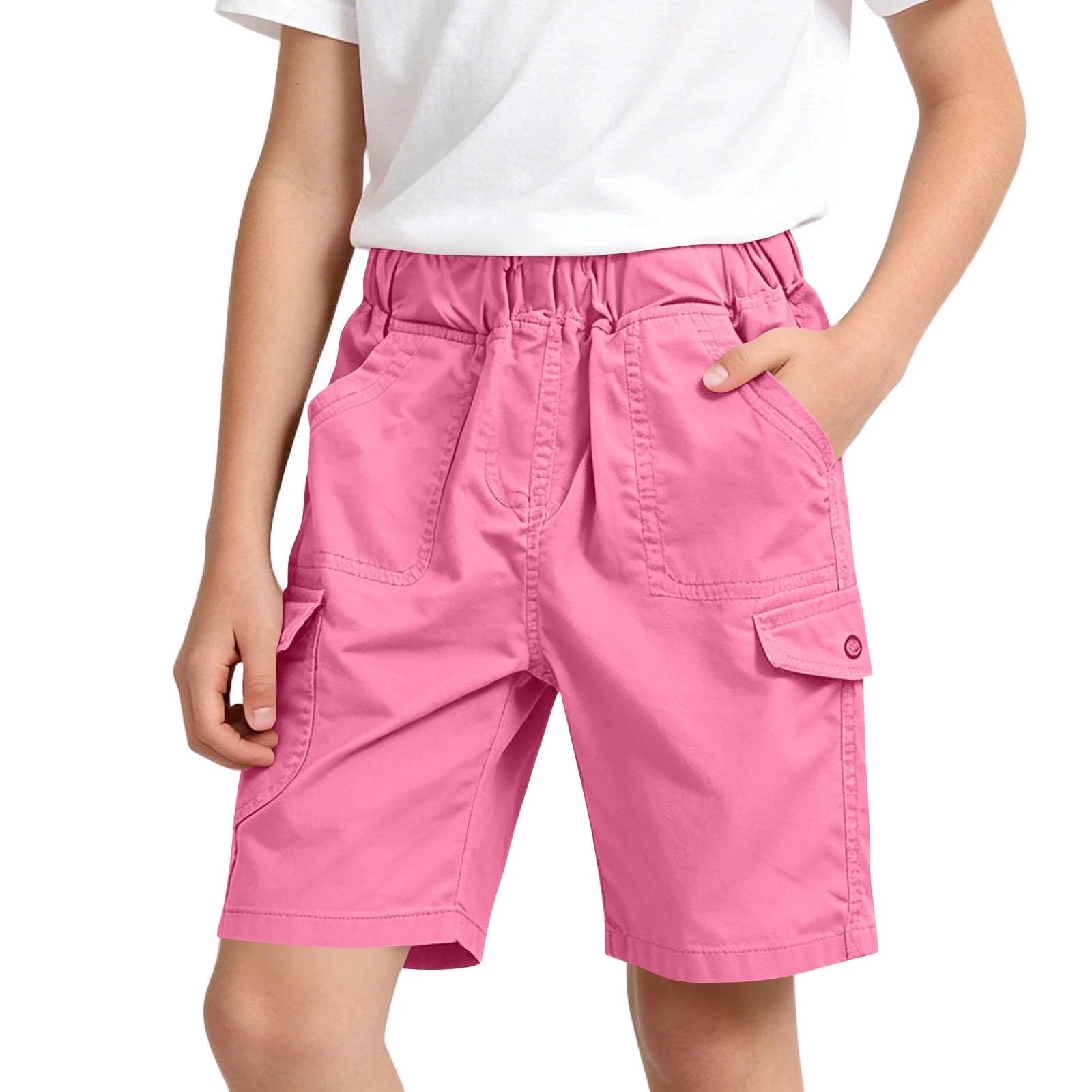 Angala Toddler Boys Shorts Elastic Waist Solid Cargo Shorts Summer ...