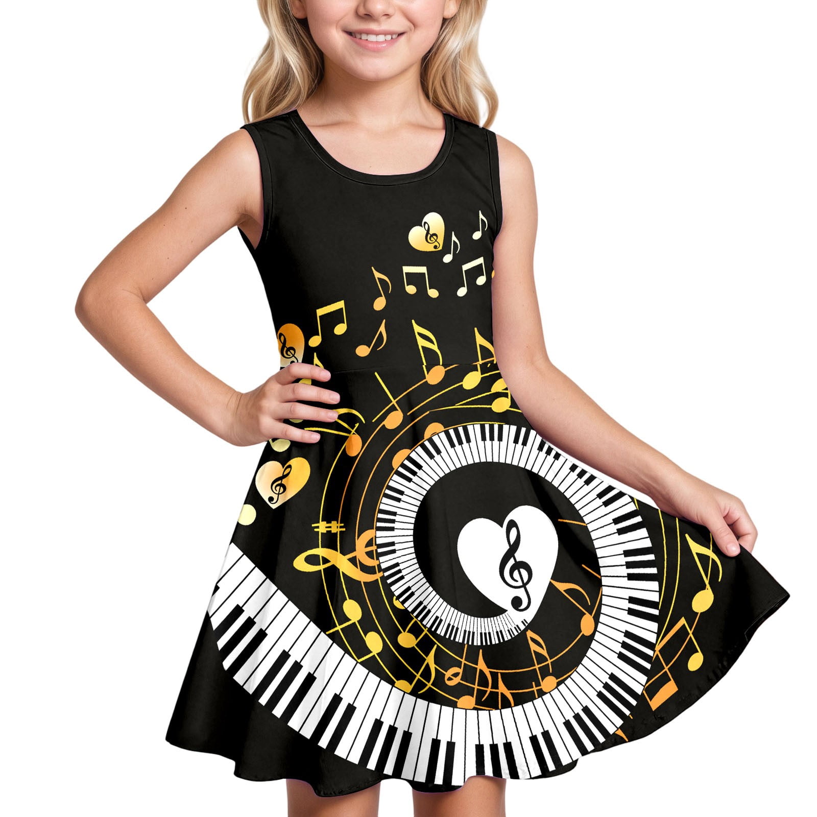 Angala Toddler Girls Dresses Graphic Print A Line Midi Dresses Crew ...