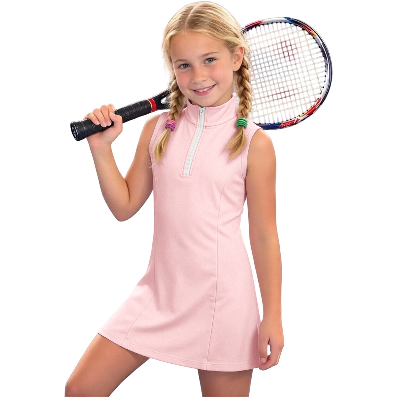 Angala Toddler Girls Dresses High Zipped Neck Mini Dresses Sleeveless ...