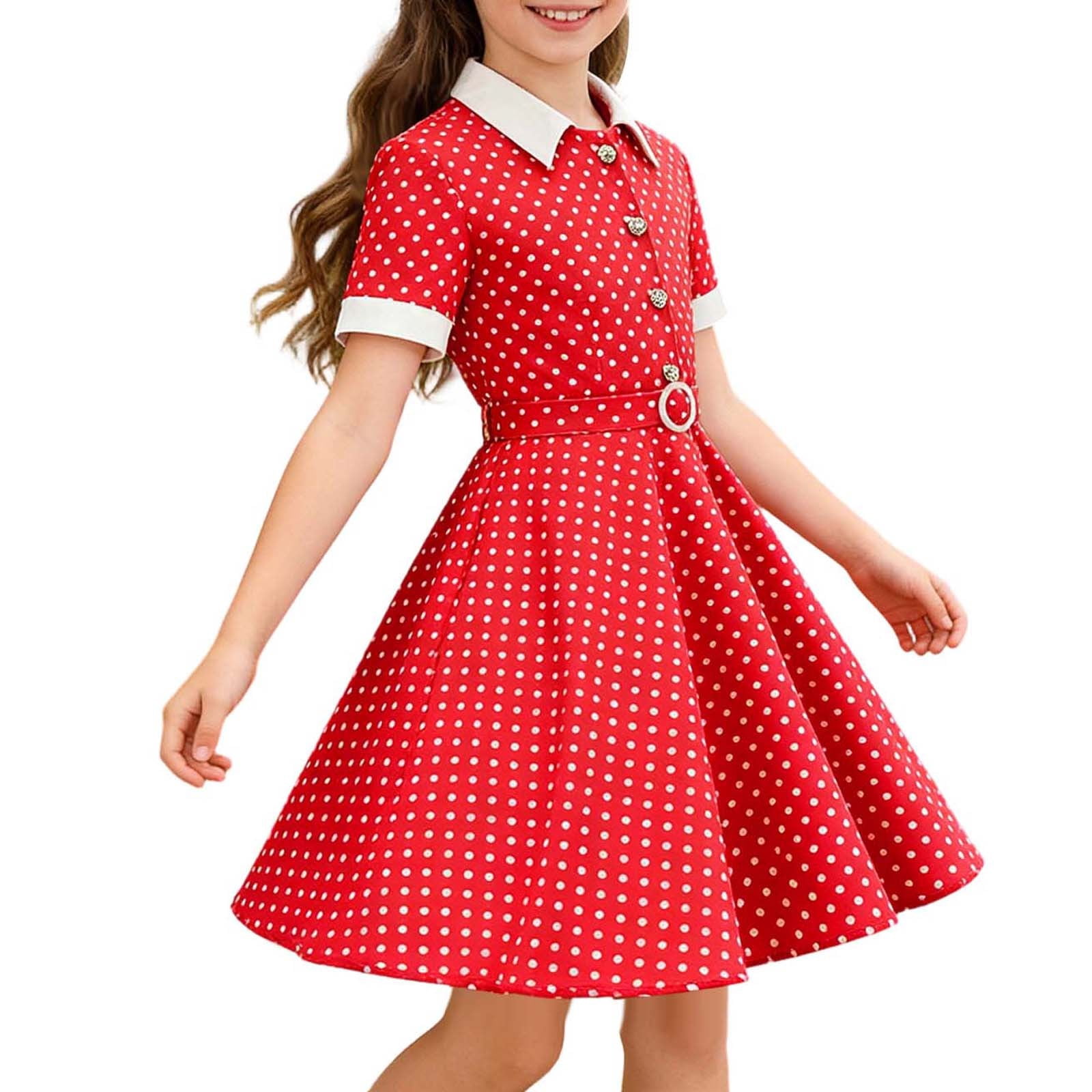 Angala Toddler Girls Dresses Lapel Neck A Line Dresses Short Sleeve ...