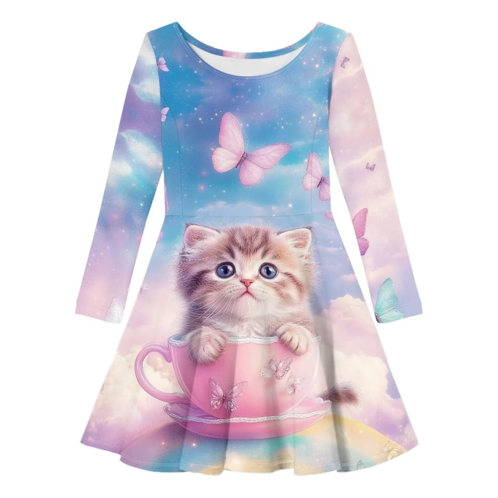 Angala Toddler Girls Dresses A Line Dresses Long Sleeve Crew Neck ...