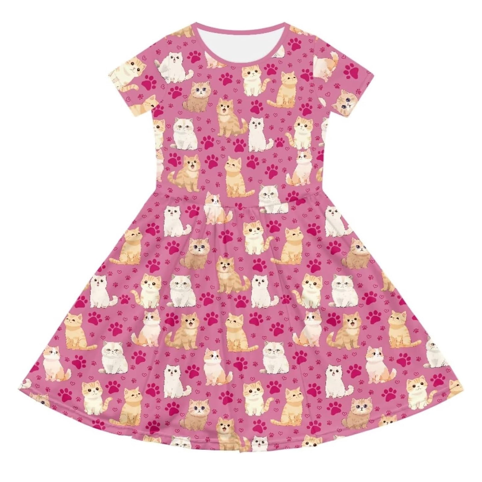 Angala Toddler Girls Dresses A Line Dresses Short Sleeve Crew Neck ...