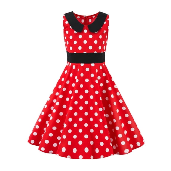Angala Toddler Girls Dresses Polka Dots Print A Line Midi Dresses Lapel ...