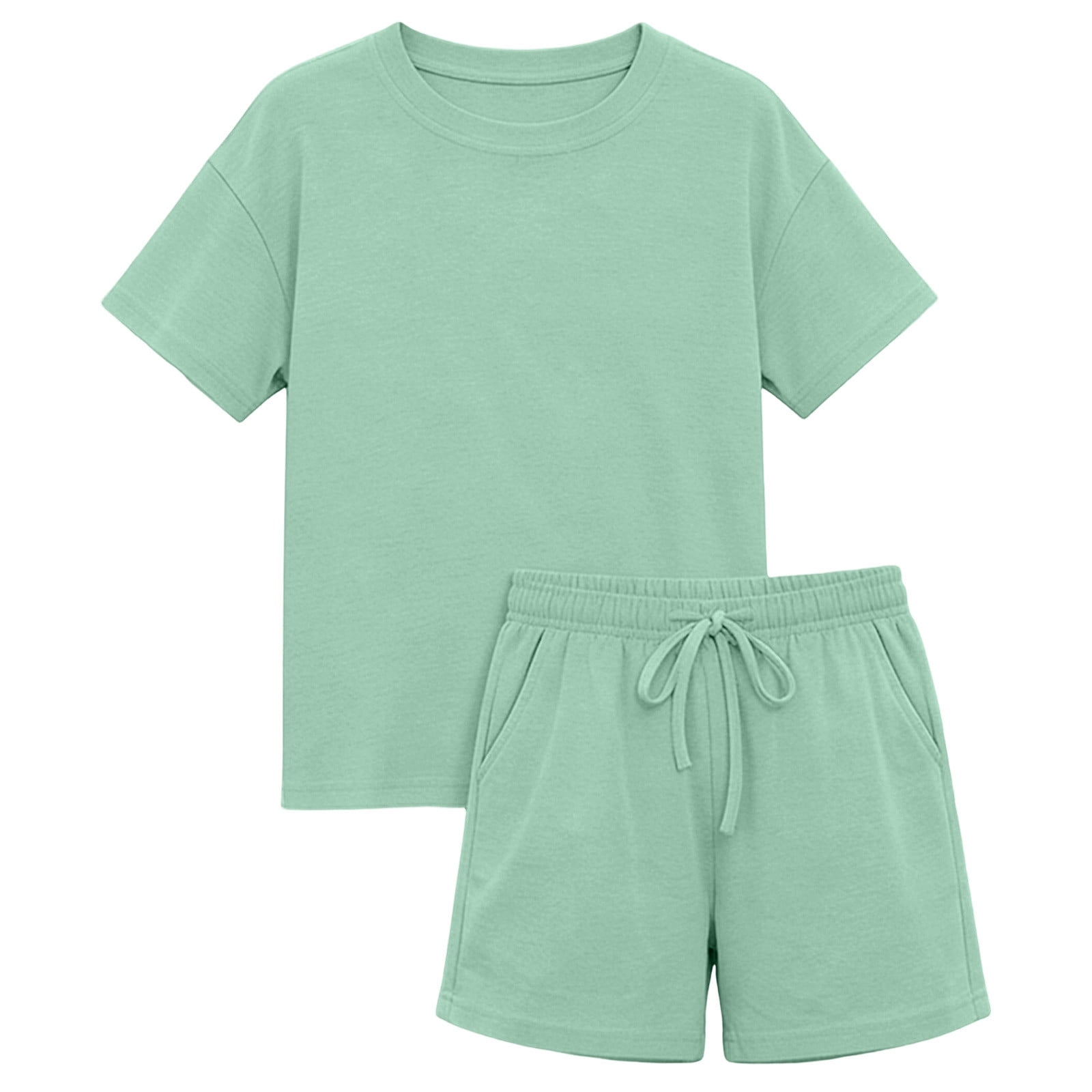 Angala Toddler Girls Outfit Sets Crew Neck Short Sleeve Solid Tops With ...