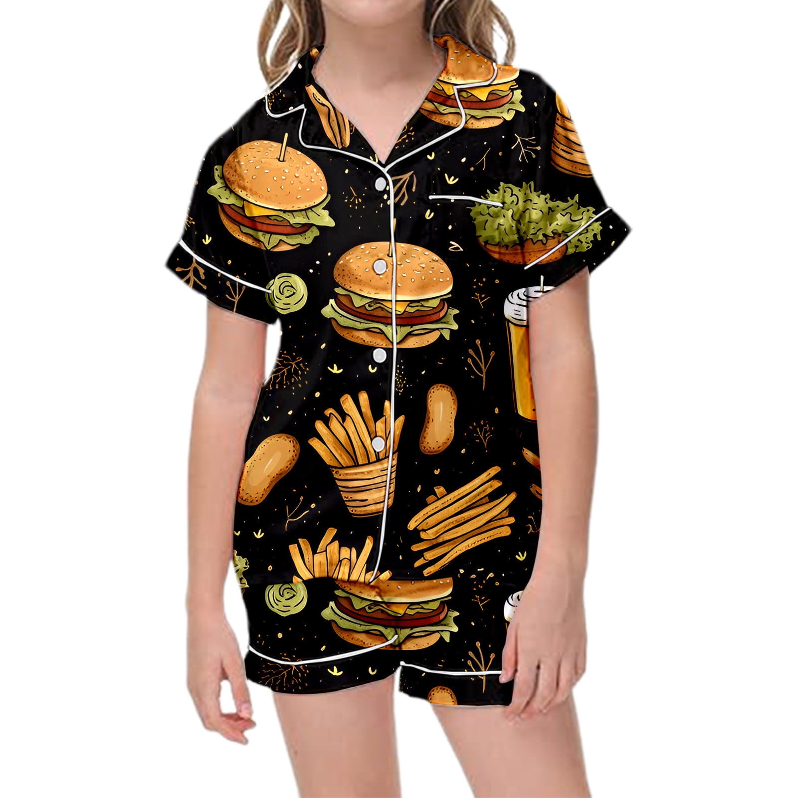 Angala Toddler Girls Sets Short Sleeve Lapel Neck Graphic Print Button ...