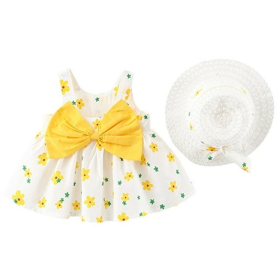 Angala Toddler Girls' Solid Color Sleeveless Dress With Bow & Print ...