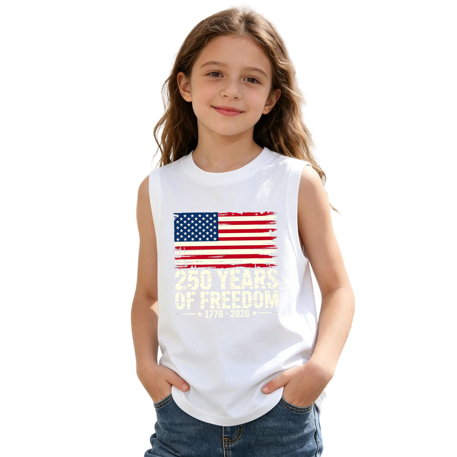 Angala Toddler Girls Tees Patriotic Print Crew Neck Sleeveless Vest ...