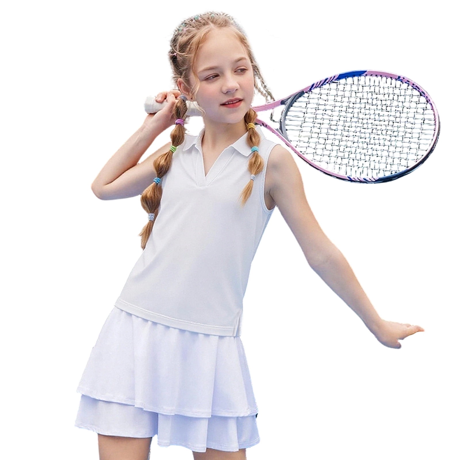 Angala Toddler Girls Tops Solid Lapel Neck Sleeveless Vest Summer ...
