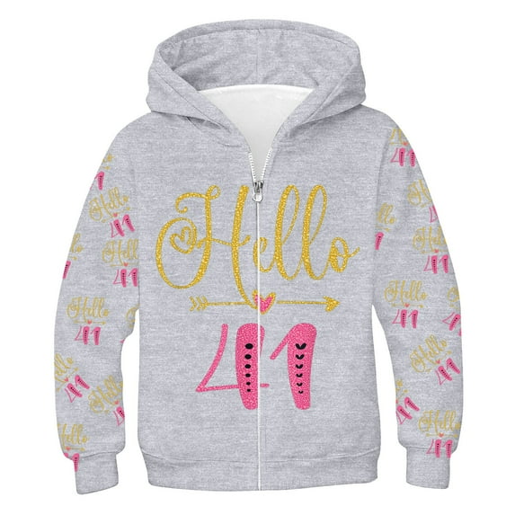 Angala Valentine's Day Girls Cartoon Print Hooded Zip Up Jacket Long ...