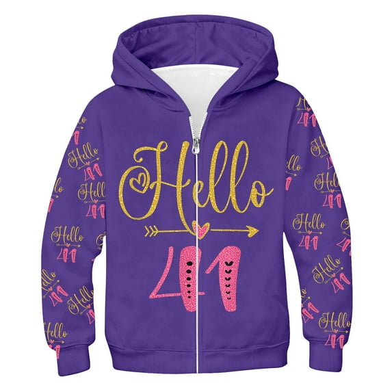 Angala Valentine's Day Girls Cartoon Print Hooded Zip Up Jacket Long ...