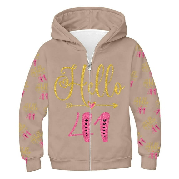 Angala Valentine's Day Girls Cartoon Print Hooded Zip Up Jacket Long ...