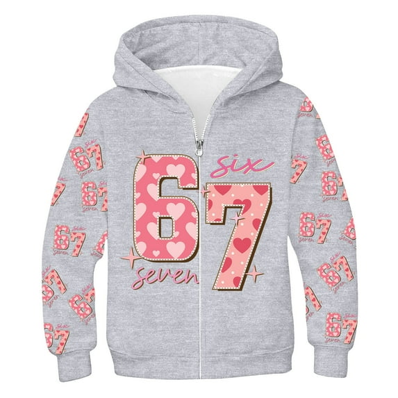 Angala Valentine's Day Girls Cartoon Print Hooded Zip Up Jacket Long ...