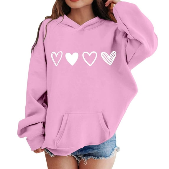 Angala Valentine's Day Girls' Long Sleeve Hooded Sweatshirt With Prints ...