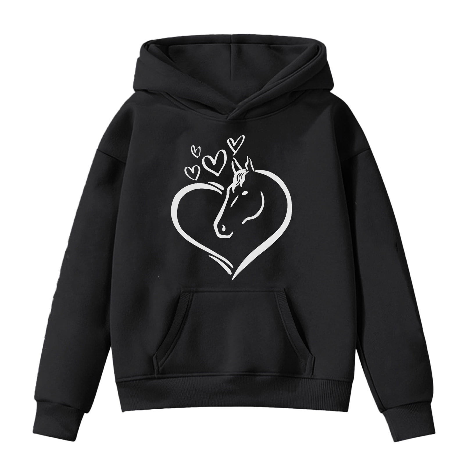 Angala Valentine's Day Kids Horse Print Long Sleeve Hoodies Cozy Stlish ...