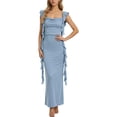 Angala Women Dresses Square Neckline Sheath Long Dresses Solid ...
