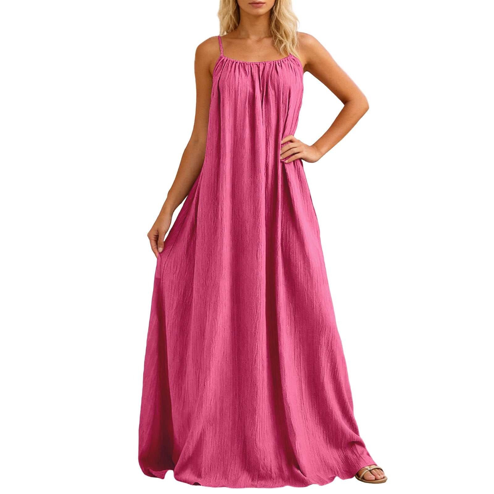 Angala Women Dresses Summer Halter A Line Maxi Dresses Solid Sleeveless ...
