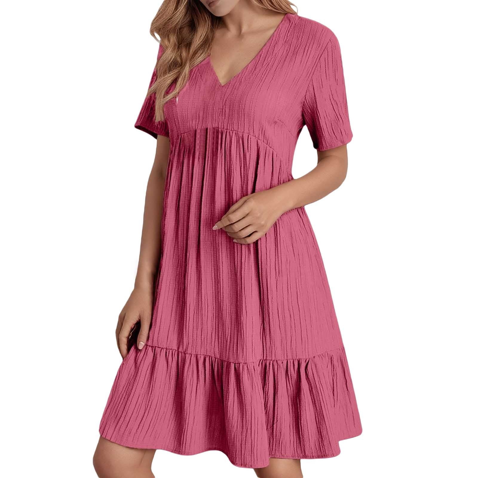 Angala Women Dresses Summer V Neck A Line Mini Dresses Solid Short ...