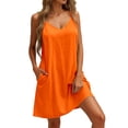 Angala Women Dresses Summer V Neck A Line Mini Dresses Solid Sleeveless ...